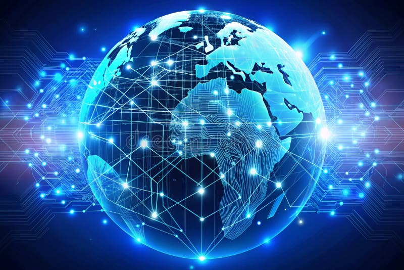 Global Concept of Artificial Intelligence on a Blue Background Stock ...