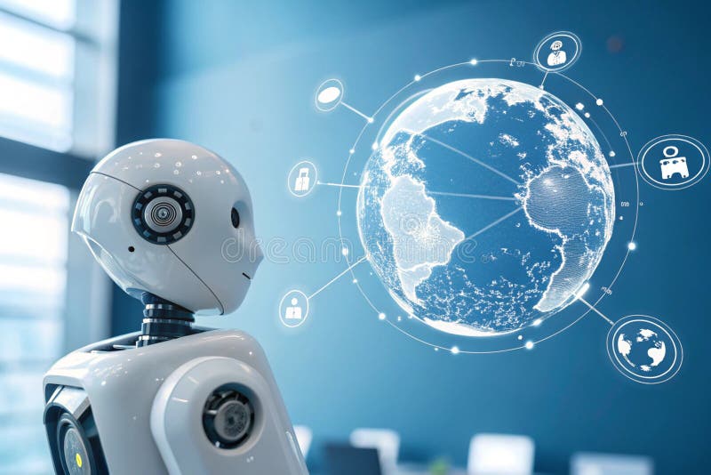 Global Concept of Artificial Intelligence on a Blue Background Stock ...