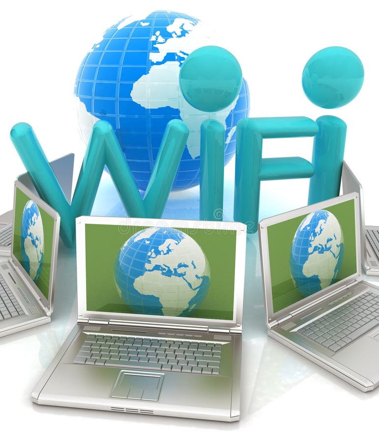 Global Concept of WiFi Connectivity between Laptops Stock Illustration ...
