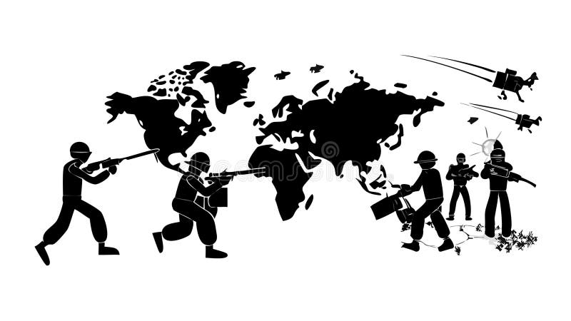 Global Conflict Vector Icon with World Map and Human Figures, Vector ...