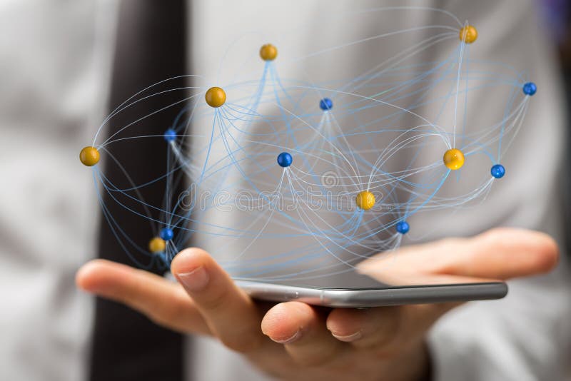 Global Connected Network Over the Phone on a Person S Fingers Stock ...