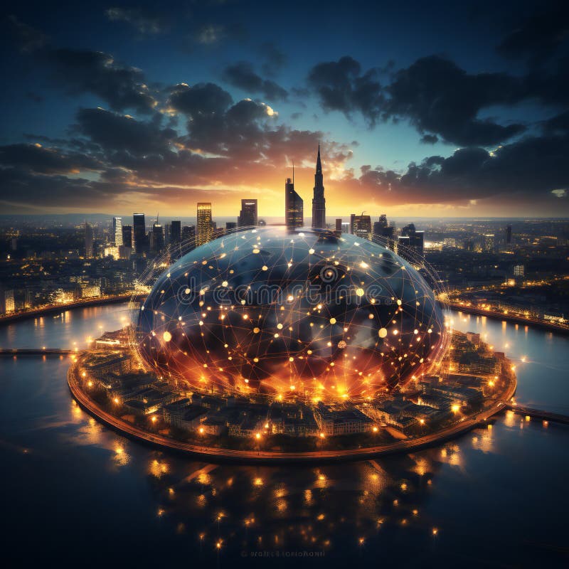 Global Connection Concept. 3D Rendering of a Globe with Cityscape Stock ...