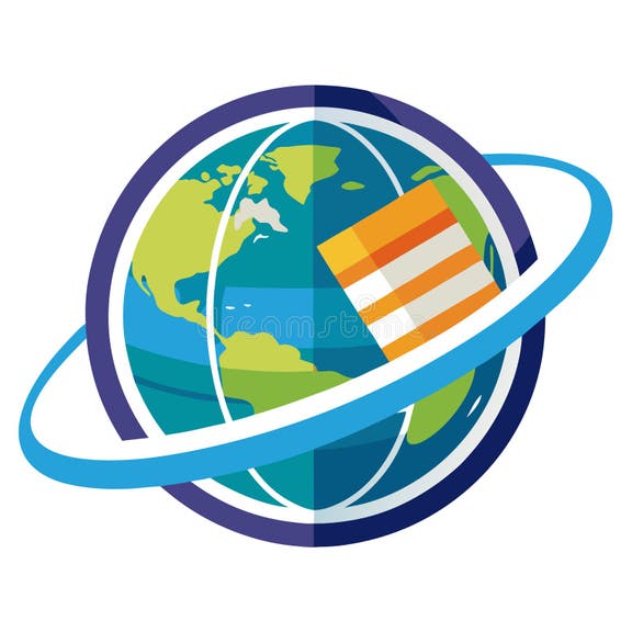 Global Connection Icon: World Globe with Orbiting Lines and Data ...