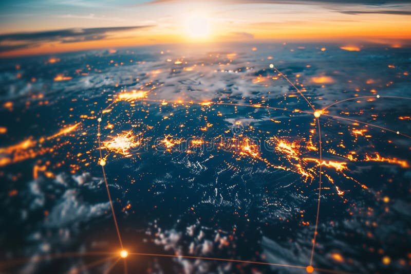 Global Connection at Sunset Stock Illustration - Illustration of lines ...