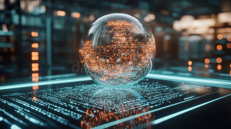 Global Connection: Tech Sphere Reflecting Digital Landscape Stock Photo ...