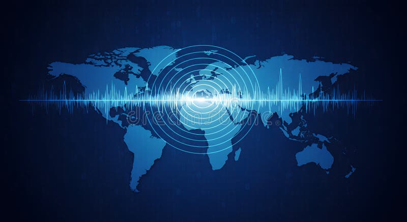 Global Connection World Map Illuminating Communication Waveforms with ...