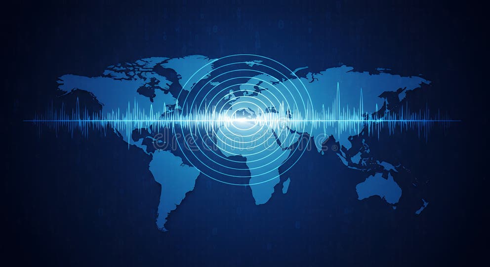 Global Connection World Map Illuminating Communication Waveforms with ...