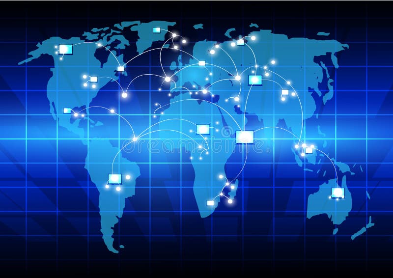 Global Connections Concept in Cloud and Back Blue . Flat Line ...