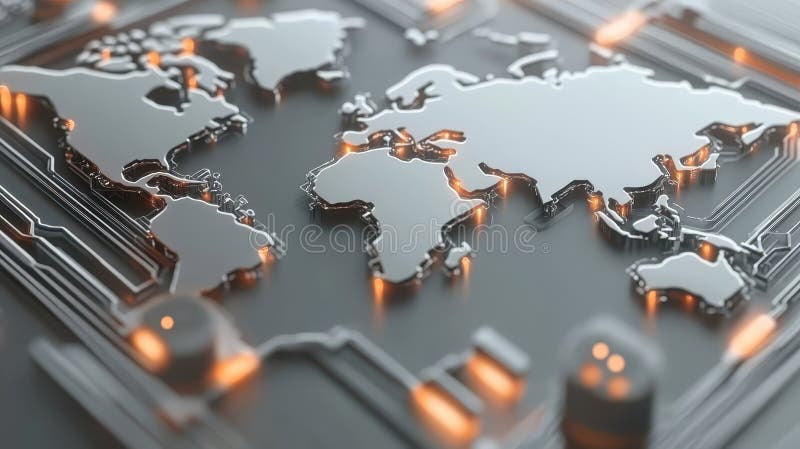 Illuminated World Map Visualizing Global Connections And Data Flow With Interactive Points Of