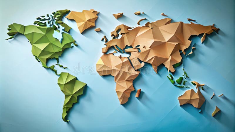Global Connections a Low-poly World Map in Earth Tones. Generative AI ...