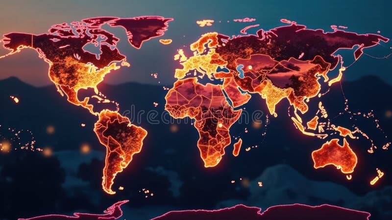 Global Connections a World Map Illuminated by Interconnectedness and ...