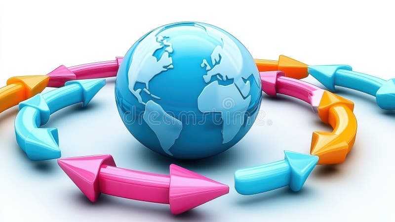 Global Connectivity, Arrows Encircling a Globe Representing Worldwide ...