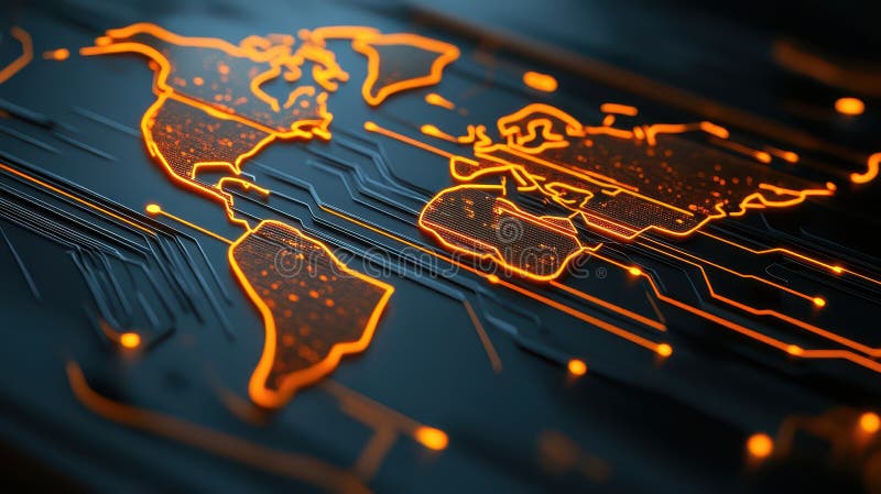 Global Connectivity, Circuit Board World Map Representing Technological ...