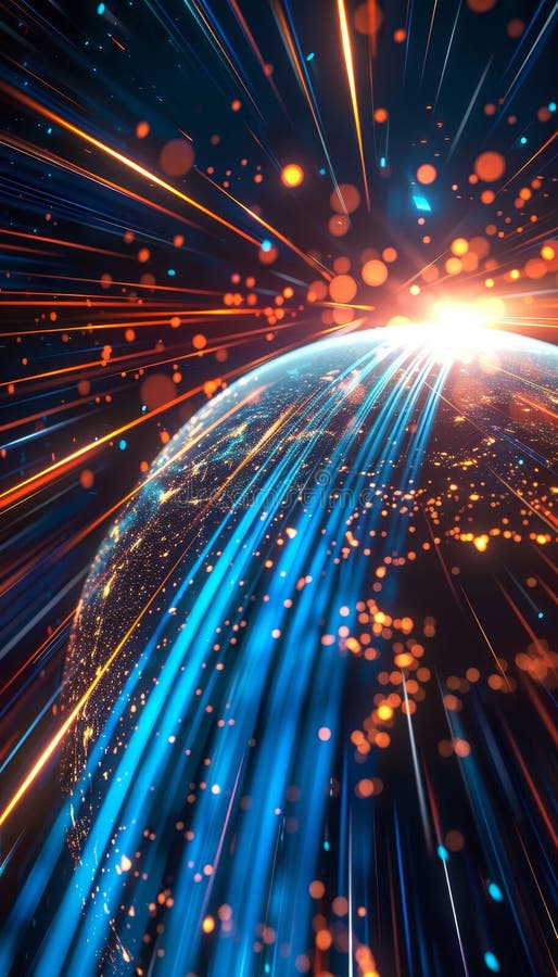 Global Connectivity Concept with Earth Focus, Blue and Orange Streaks ...