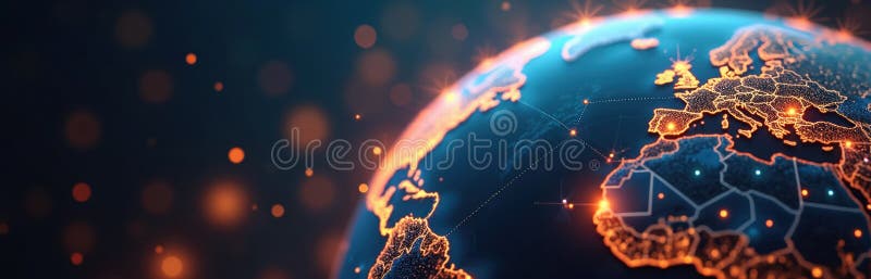 Global Connectivity Concept Features Glowing Earth Map with Orange ...