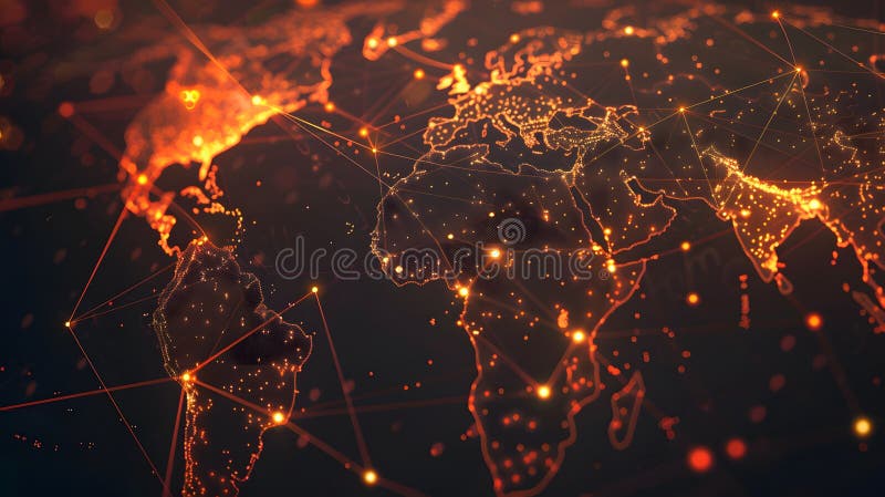 Global Connectivity Digital Map with Glowing Orange Lines Stock ...