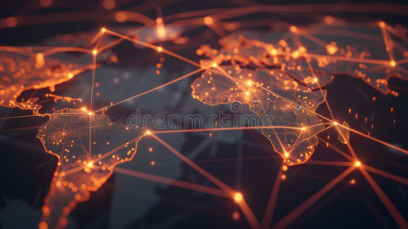 Global Connectivity Digital Map with Glowing Orange Lines Stock ...