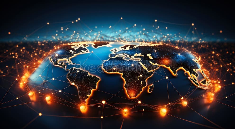 Global Connectivity Earths Surface with Connection Lines Stock ...