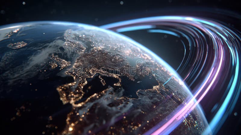 Global Connectivity in Motion Earth from Space Digital Illustration ...