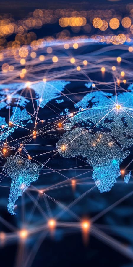 Global Connectivity Network with Digital Map and Light Connectors Stock ...