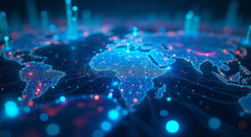 Global Connectivity Network with Digital World Map and Data Points Stock Illustration ...