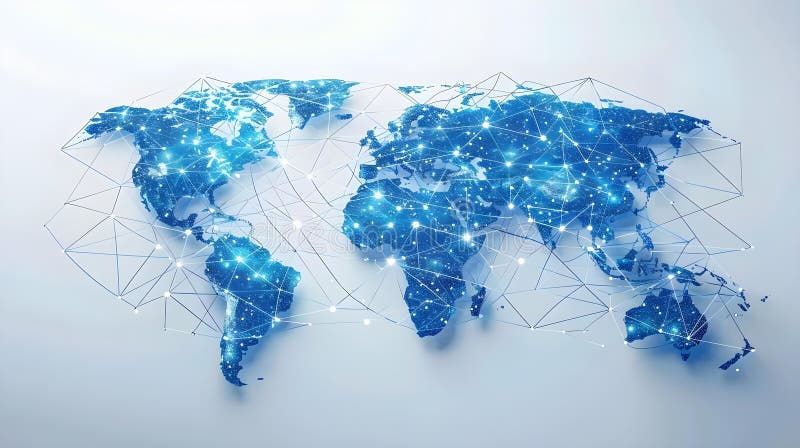Global Connectivity Network Map in Blue. Concept Network Connectivity ...