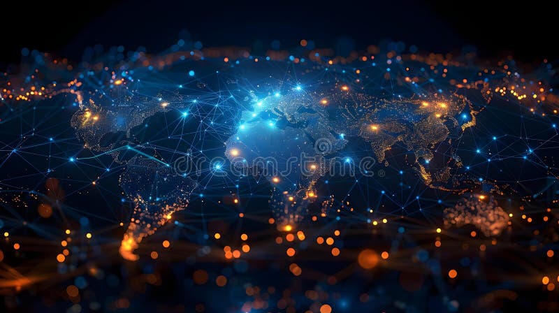 Global Connectivity Network Map in Blue Hues. Concept Technology ...