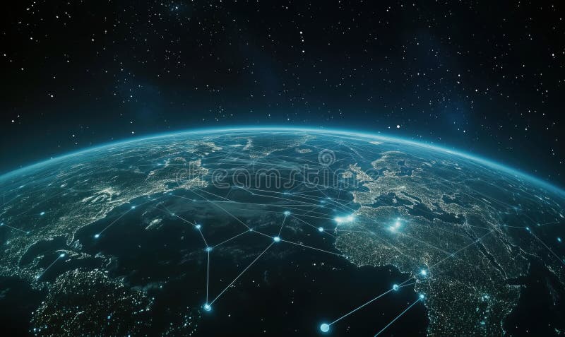 Earth Night Global Connections City Lights Digital Network Planet View ...