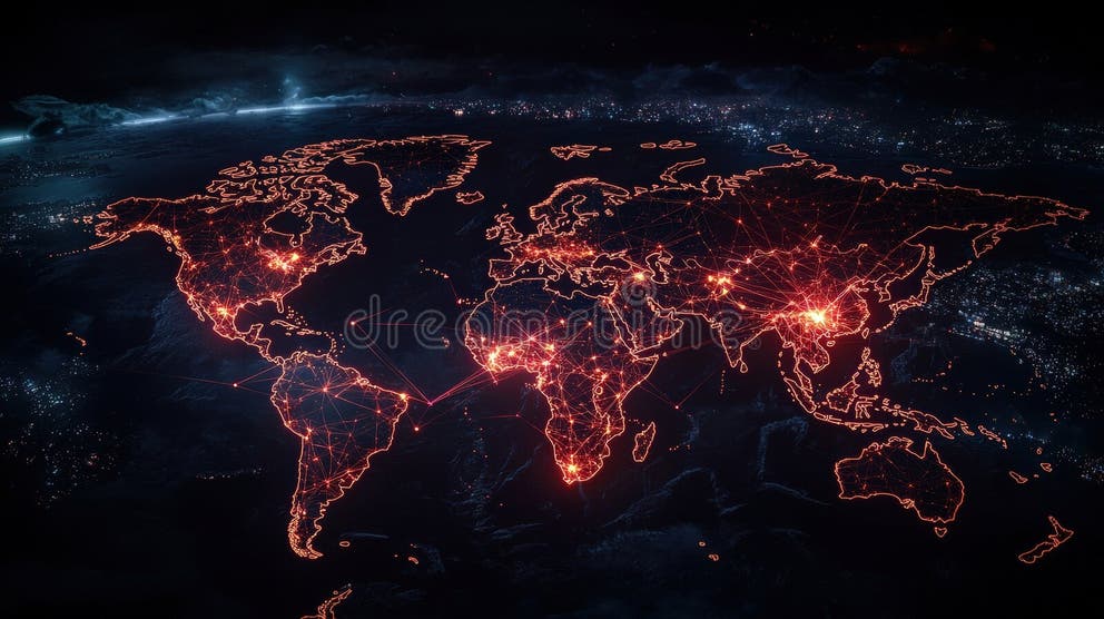 Global Connectivity Network World Map Visualization Digital Artwork Technology Landscape Aerial ...