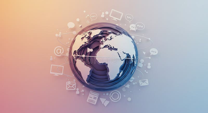 Global Connectivity: Stylized Globe with Digital Communication Icons ...