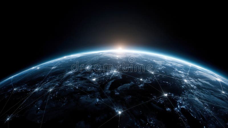 Global Connectivity Viewed from Space at Dawn Showcasing Network ...