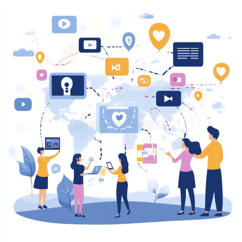 Global Connectivity Visualization with Icons and People Interacting ...