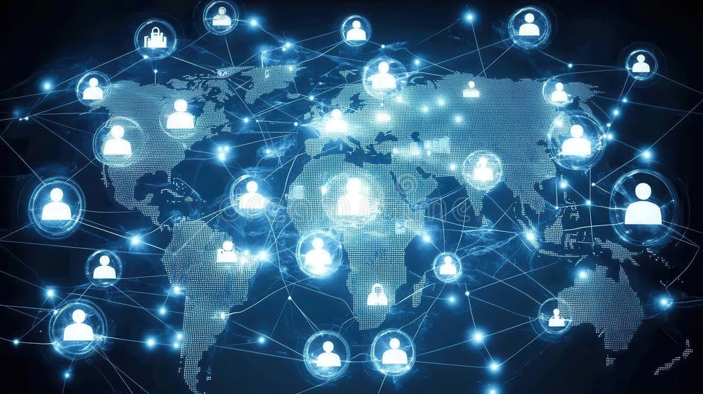 Global Connectivity Visualizing Social Networks through Technology and Communication Stock Photo ...