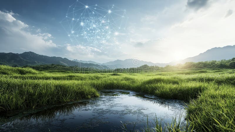 Global Cooperation in a Peaceful Digital Landscape Serene Nature ...