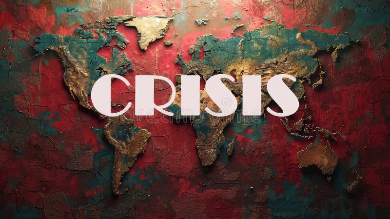 Global Crisis Concept with Crisis Text Over a Weathered World Map Stock ...