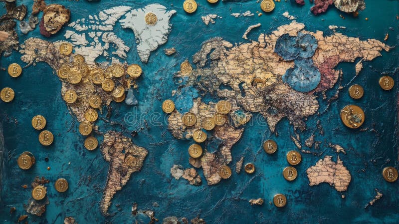 Global Cryptocurrency Map with Bitcoin Symbols Stock Image - Image of ...