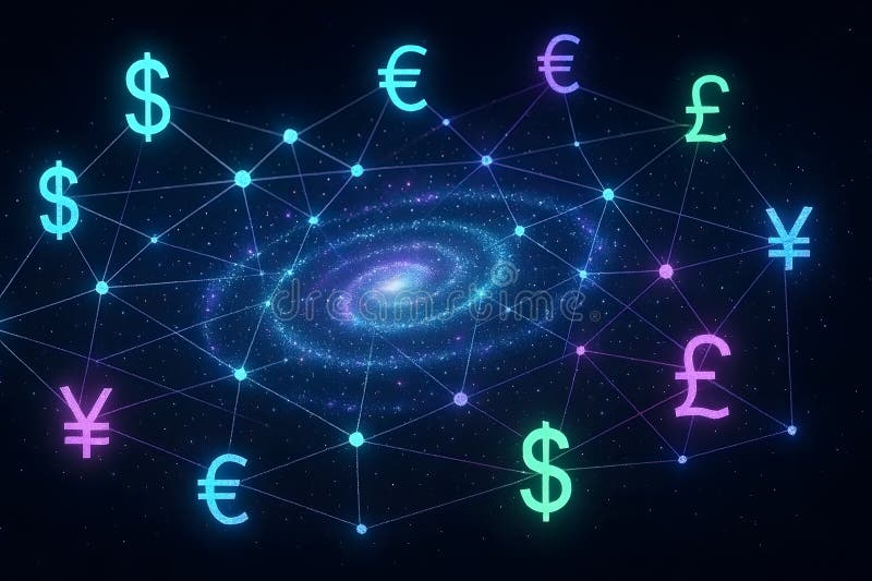 Global Currency Network Connected in a Cosmic Web Illustrating ...