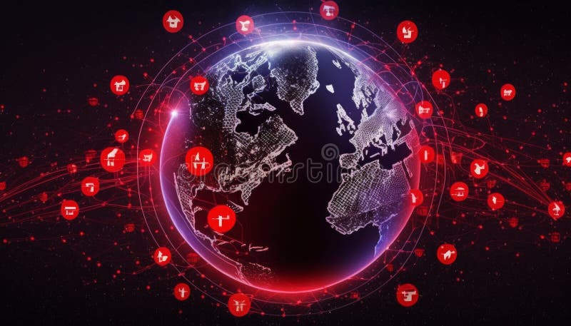 Global Cyber Attack Around the World with Planet Earth Viewed from ...