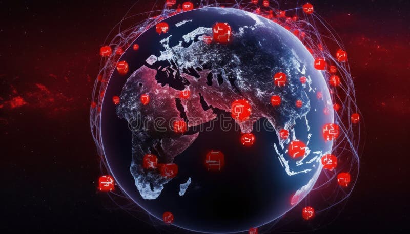 Global Cyber Attack Around the World with Planet Earth Viewed from ...