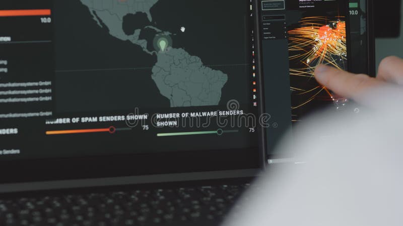 Global Cyber Attack with World Map on Computer and Mobile Phone Screen ...