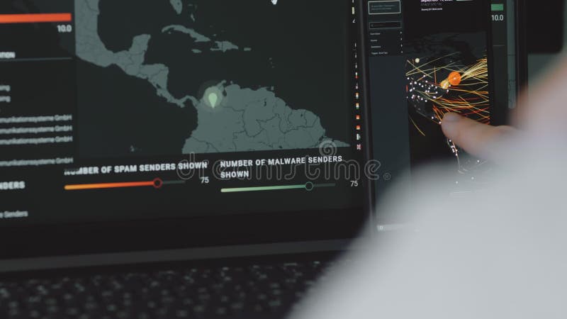 Global Cyber Attack with World Map on Computer and Mobile Phone Screen ...