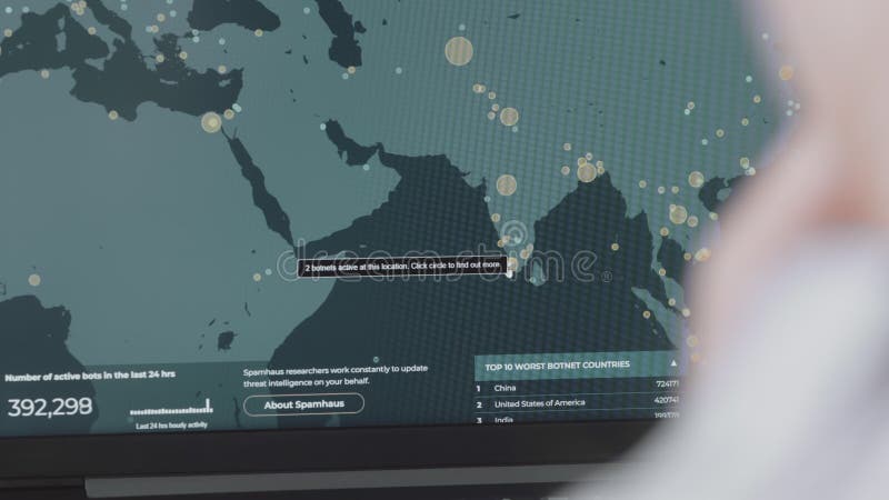Global Cyber Attack with World Map on Computer Screen, Asia on Map ...