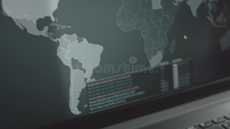 Global Cyber Attack with World Map on Computer Screen. Internet Network ...
