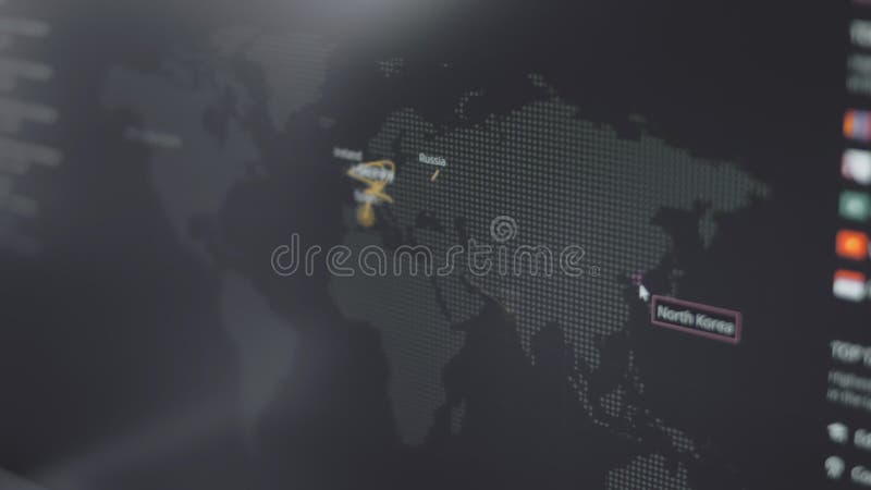 Global Cyber Attack with World Map on Computer Screen. Internet Network ...