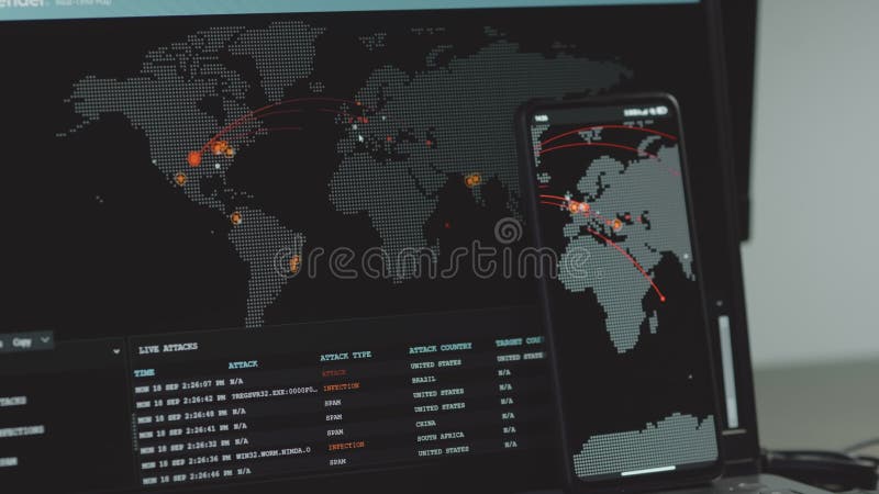 Threat of Cyber Attack on World Map Live. USA Attacked by Hackers ...