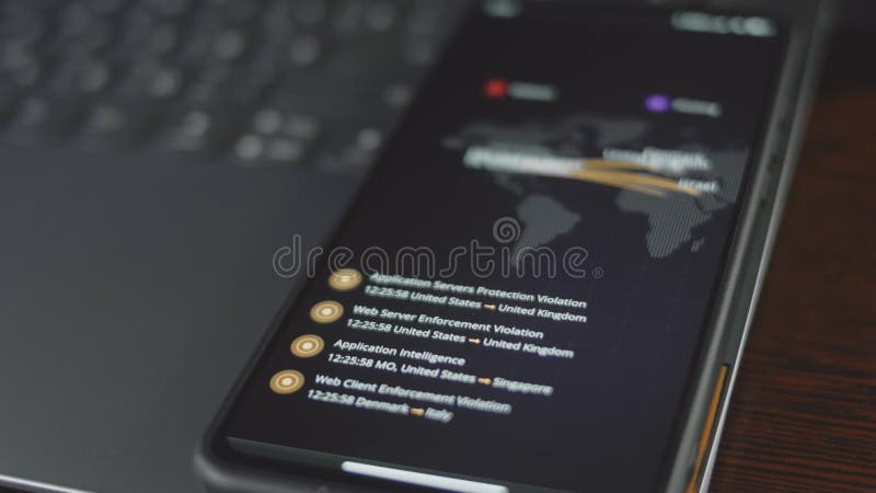 Global Cyber Attack with World Map on Mobile Phone Screen. Internet ...