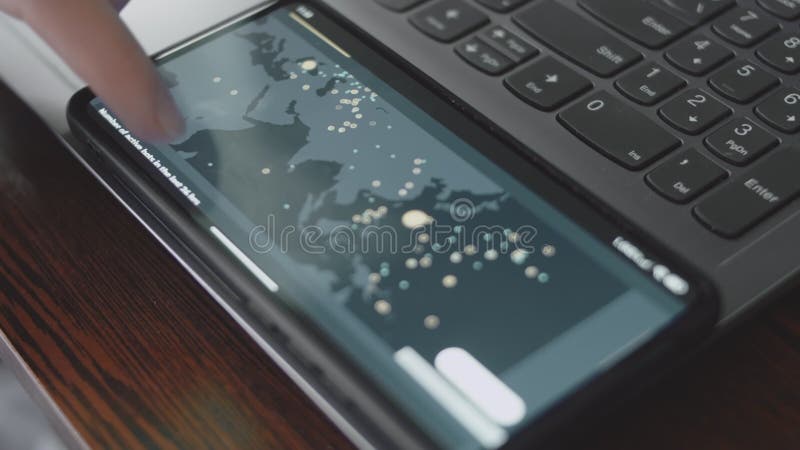 Global Cyber Attack with World Map on Mobile Phone Screen. Internet ...