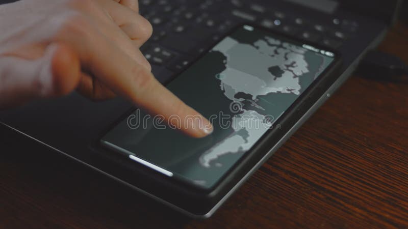 Global Cyber Attack with World Map on Mobile Phone Screen, USA ...