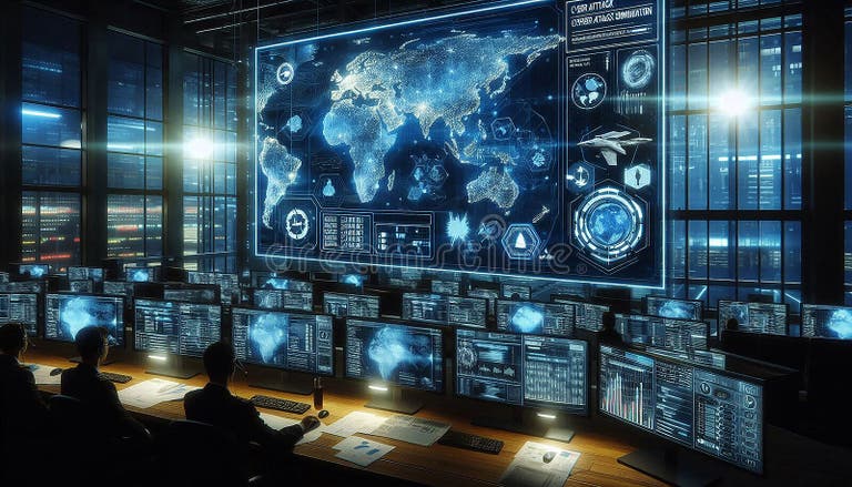 Global Cyber Security Operations Center at Night Stock Illustration ...