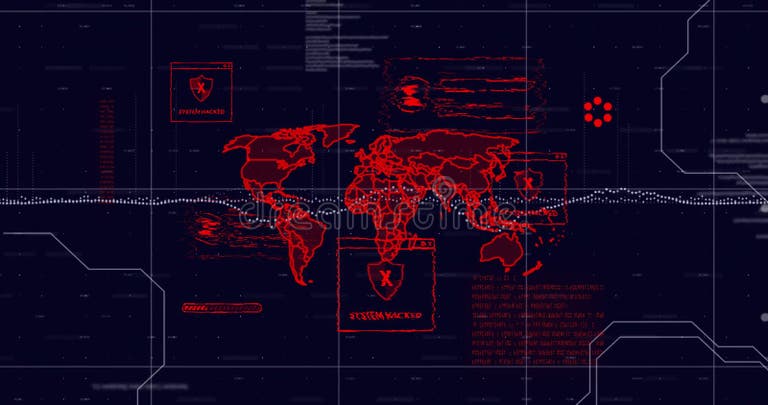 Global Cybersecurity Breach Image Over World Map with System Hacked ...
